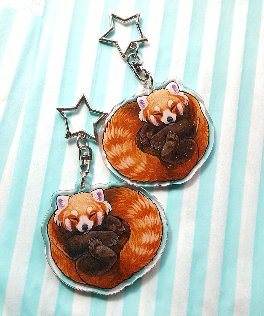 Red panda sleepy acrylic keyring – Sushiartstudio